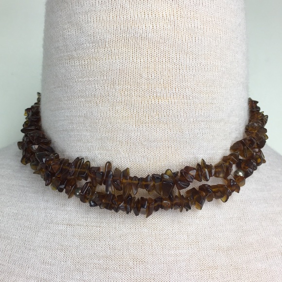 Jewelry | Double Strand Brown Stone Chip Necklace | Poshmark